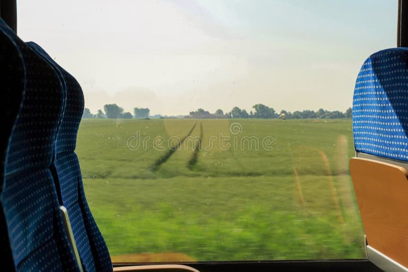 View of Empty Comfortable and Clean Blue Seat Inside a Moving German ...