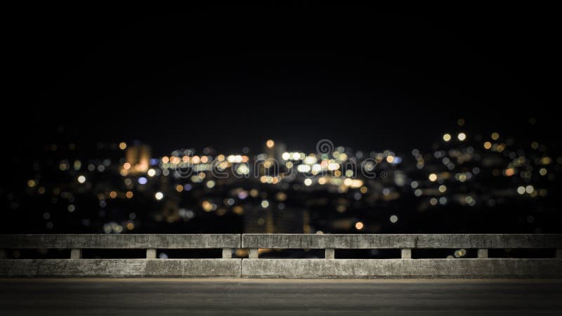View from Empty Concrete Bridge Above the Town at Night Stock Photo ...