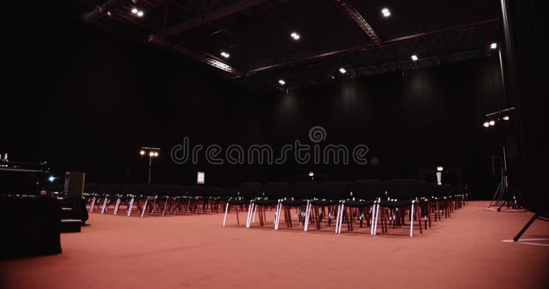 View of Empty Conference Venue with Chairs All Set Up Stock Footage ...