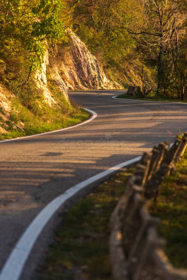 View of Empty Curvy Road on Monte Nerone Slope in Marche Region in ...