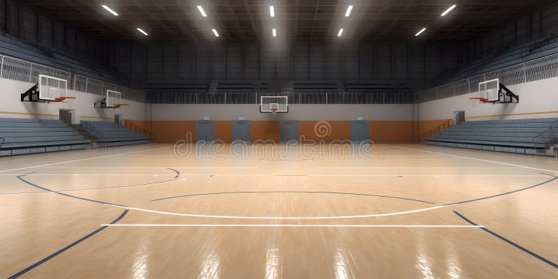 A View of an Empty Gymnasium with Basketball Hoops and Bl Created with ...