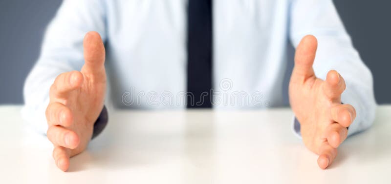 Empty Holding Hands of a Businessman Over a Desk Stock Photo - Image of ...