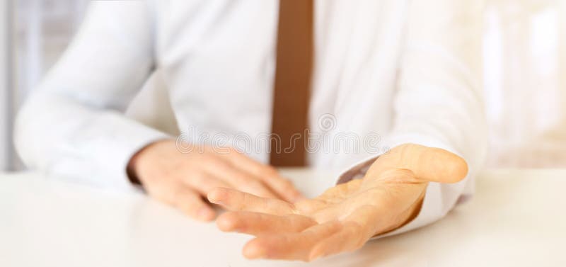 Empty Holding Hands of a Businessman Over a Desk Stock Image - Image of ...