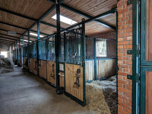 View of Empty Inside Barn or a Stable with Wooden Roof and Doors Stock ...