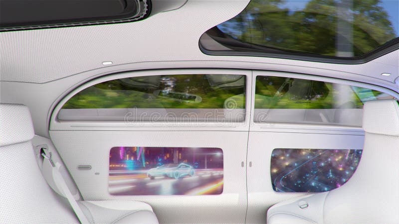 View of the Empty Interior of the Car. Car on Autopilot. Modern ...