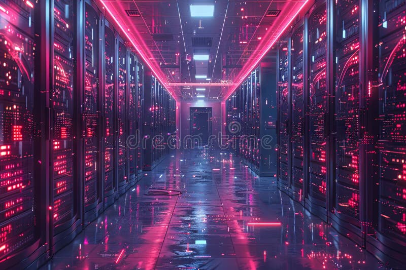 A View of an Empty Modern Data Center Full of Modern Servers and Rack ...