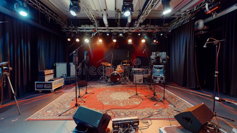 Empty Music Stage with Drum Set Stock Photo - Image of performance ...
