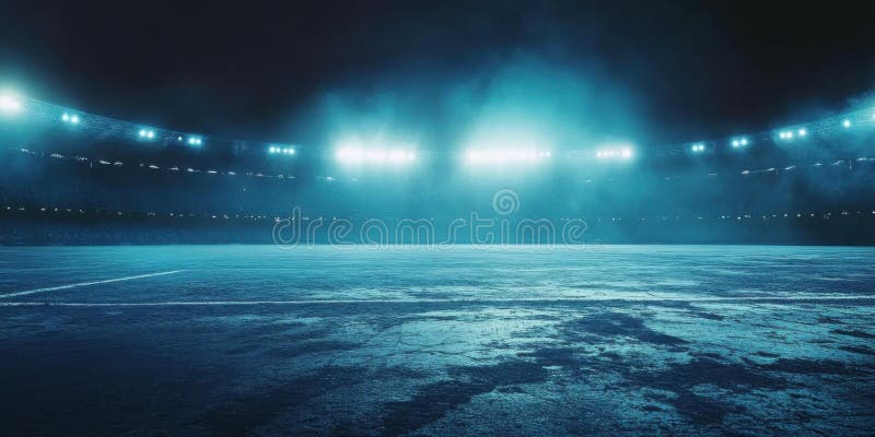 View of Empty Stadium at Night with Bright Lights and Field Pattern ...