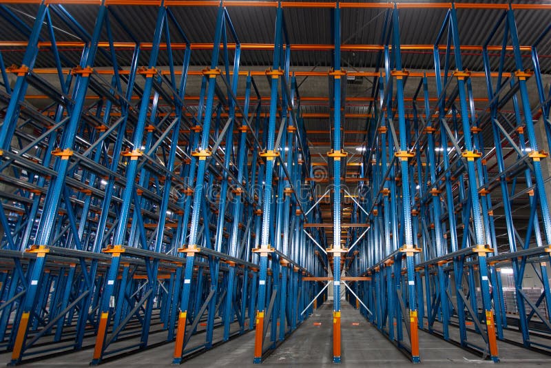 View of Empty Storage Racks in a Warehouse Stock Photo - Image of ...