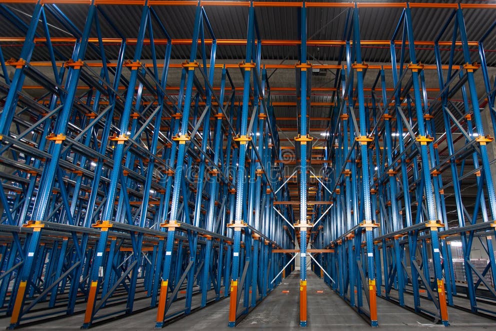 View of Empty Storage Racks in a Warehouse Stock Photo - Image of ...