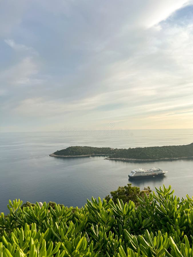 View of the Endless Sea with a Passing Liner Stock Photo - Image of ...