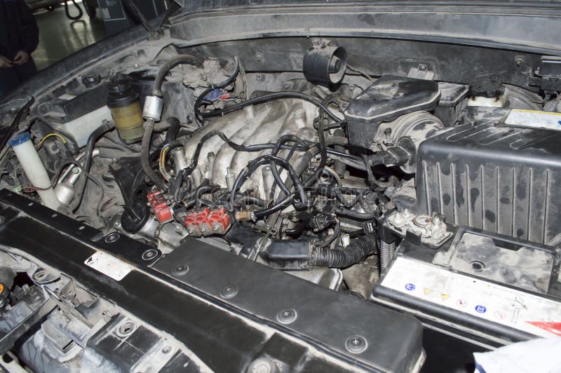 View of the Engine Compartment of a Car with a Bi-fuel Power System ...