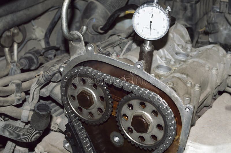 View of an Engine with a Multi-row Timing Chain when Checking it with ...