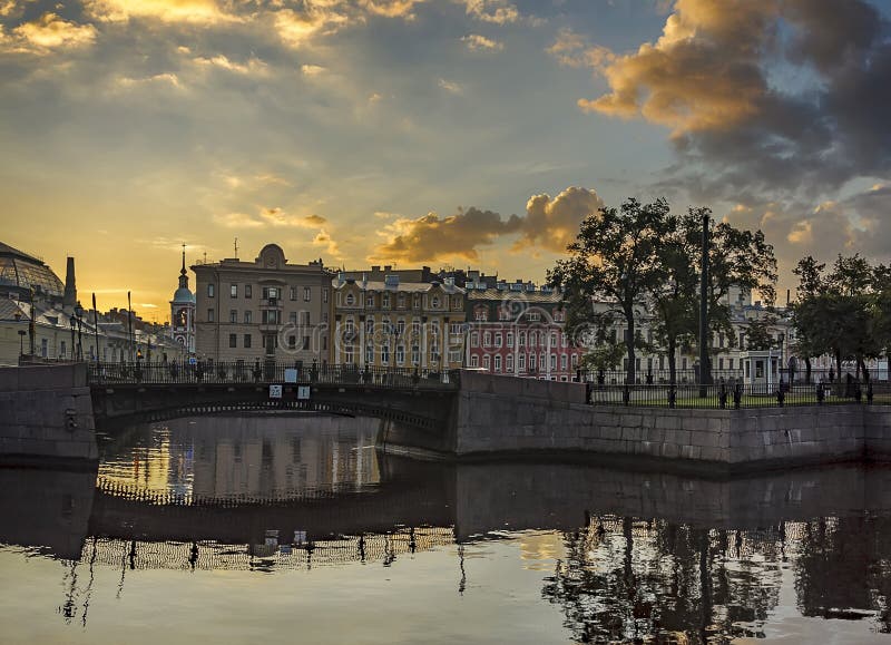 View of the Engineering Bridge and Houses on the Fontanka River ...