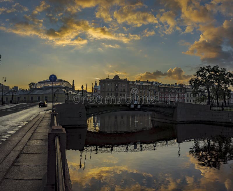 View of the Engineering Bridge and Houses on the Fontanka River ...