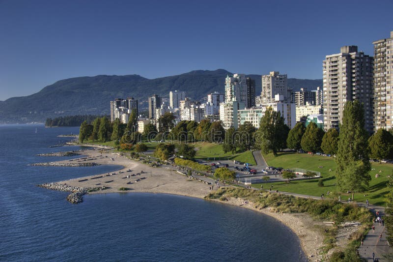 View of English Bay Beach, Vancouver BC Stock Photo - Image of skyline ...