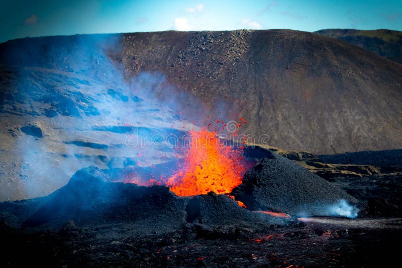 View of Erupting Lava on the Mountain. Stock Photo - Image of glow ...