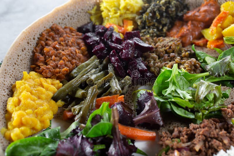 Ethiopian Food, Veggie Combination Plate Stock Image - Image of ...