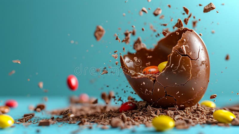 A View of an Exploding Easter Chocolate Egg from Which Small Colorful ...