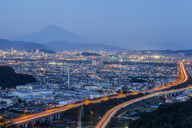 View with Expressway and Mount Fuji at Night Time Stock Image - Image ...