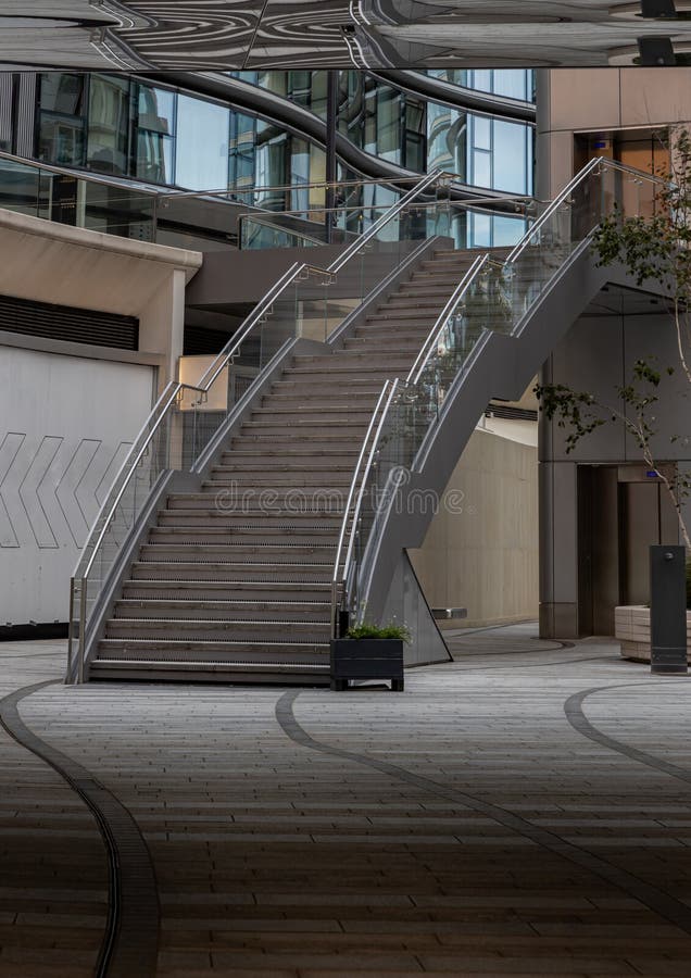 View of an External Modern Staircase with Stainless Steel Railing ...