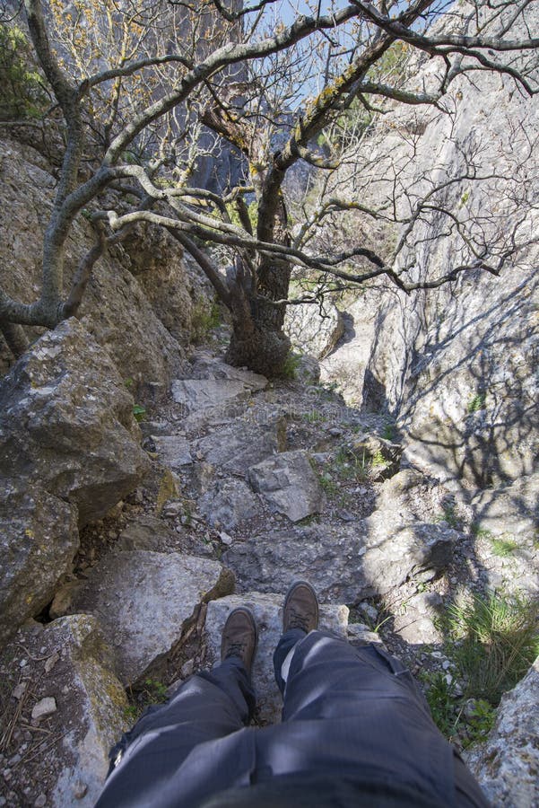 The View from the Eyes of the Man Sitting on Top of a Mountain Stock ...