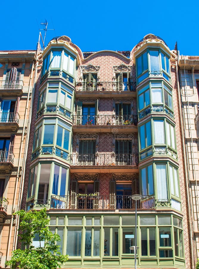View of the Facade of a Historic Building, Barcelona, Spain. Vertical ...