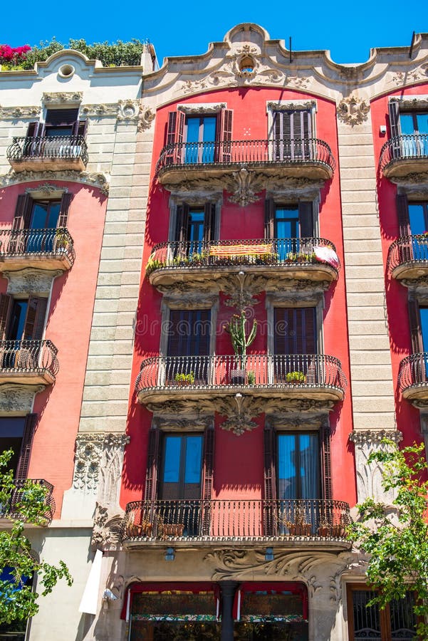 View of the Facade of a Historic Building, Barcelona, Spain. Vertical ...