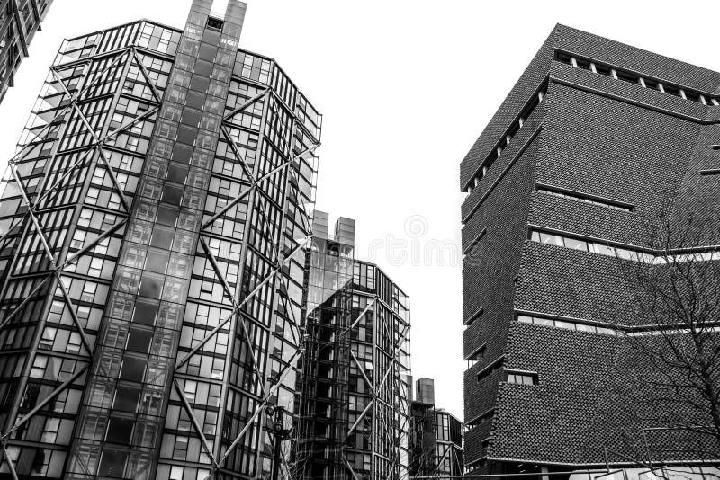 View of the Facade of Modern Commercial Buildings in Grayscale Stock ...