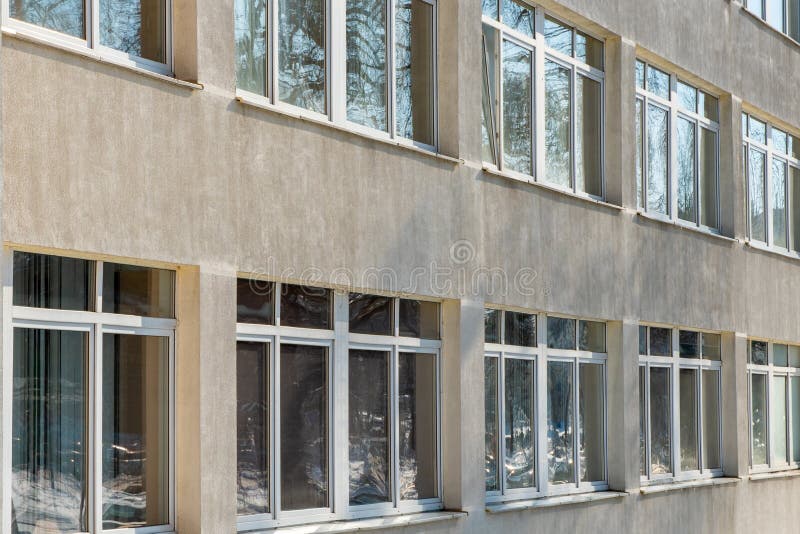 View of the Facade of an Office Building with Large Windows. New Wide ...
