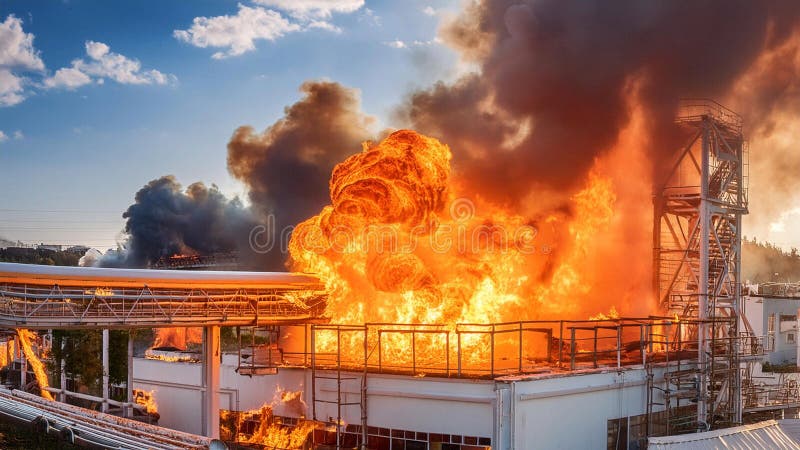View of Factory Damage and an Explosion: the Aftermath Revealed a Scene ...