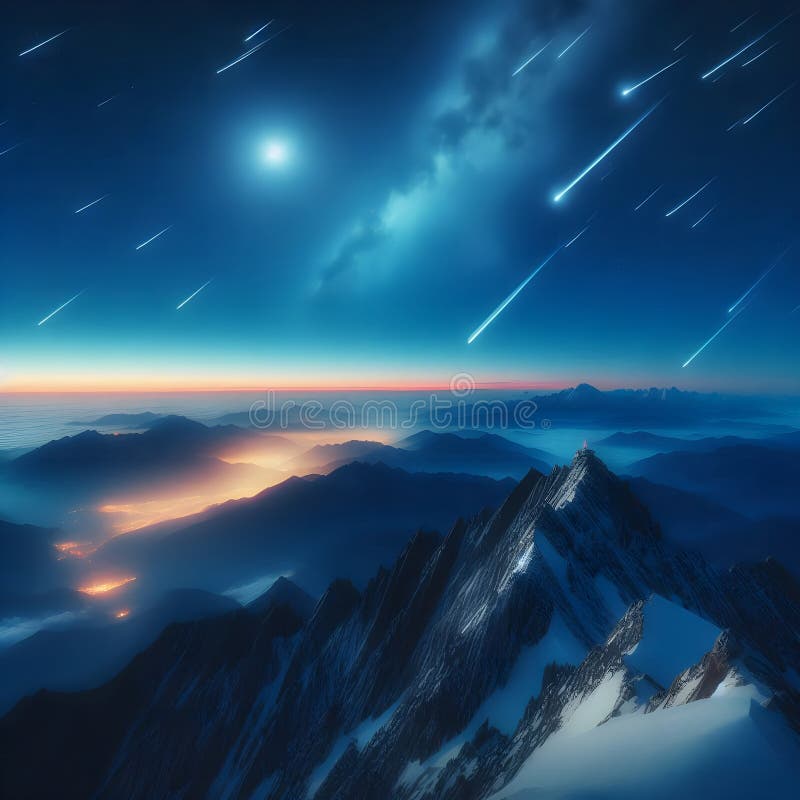 View of a Falling Star from the Mountain Stock Photo - Image of view ...