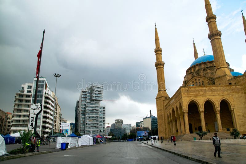 View of Famous Mosque and Square Day after Protests in Beirut Editorial ...