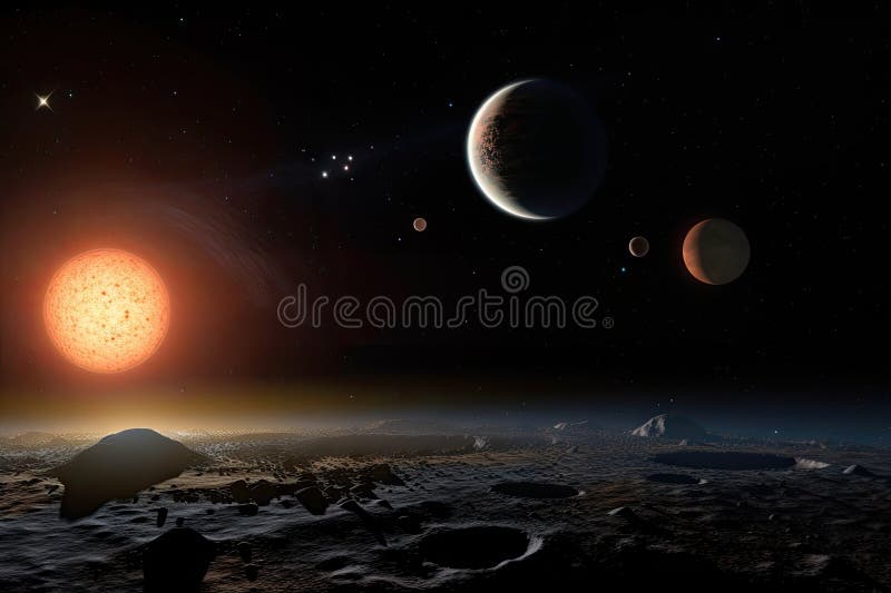 View of Far-off Star System with Planets and Other Celestial Bodies ...