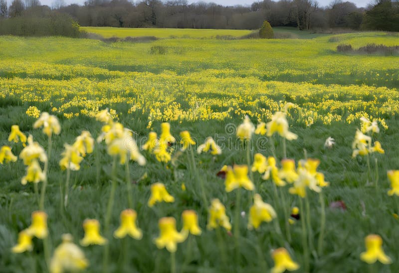 A View of a Field of Cowslips Stock Illustration - Illustration of ...