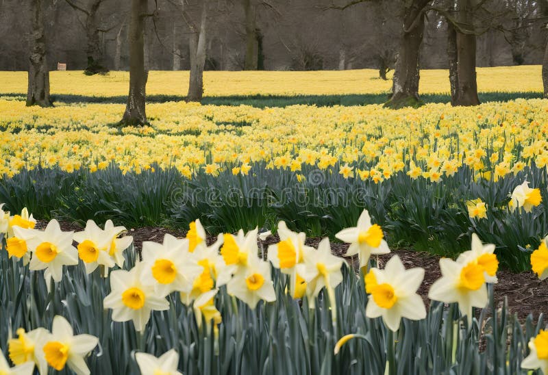 A View of a Field of Daffodils Stock Illustration - Illustration of ...