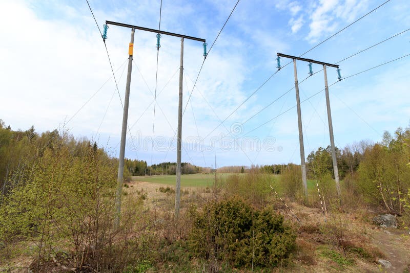 View on the Field Over Power Line Stock Image - Image of environment ...