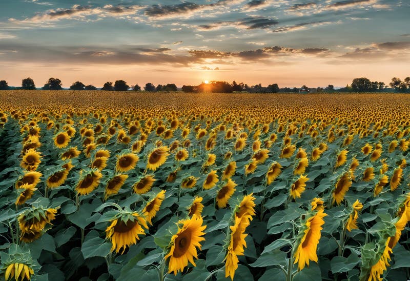 A View of a Field of Sunflowers Stock Illustration - Illustration of ...