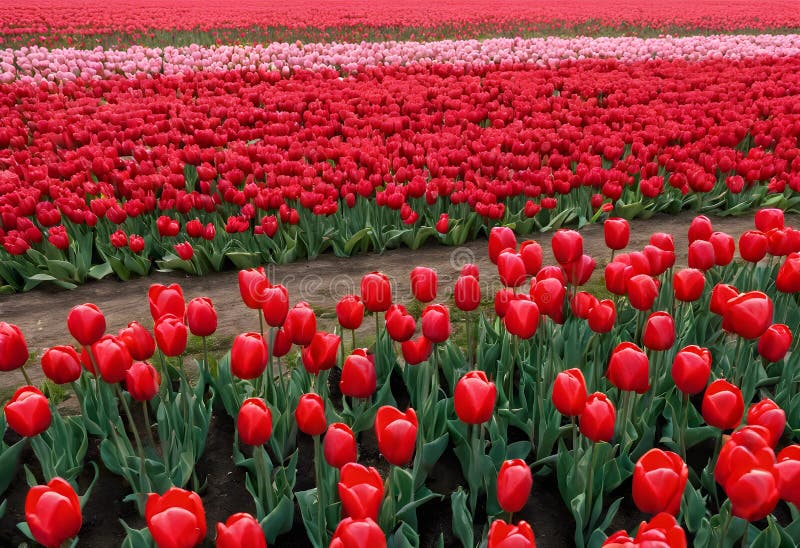 A View of a Field of Tulips Stock Illustration - Illustration of flower ...