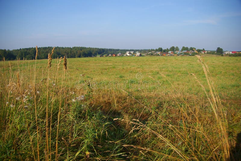 View of the Field and the Village. Stock Image - Image of meadow, field ...