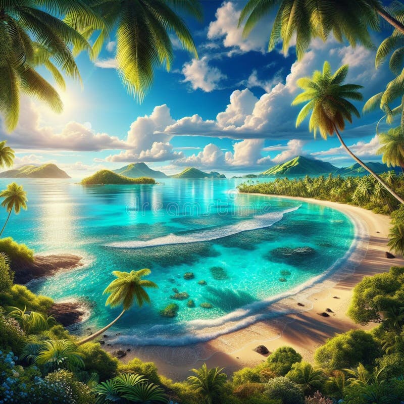 A View of the Island of Fiji Stock Illustration - Illustration of plant ...