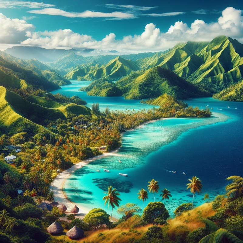 A View of the Island of Fiji Stock Illustration - Illustration of tree ...