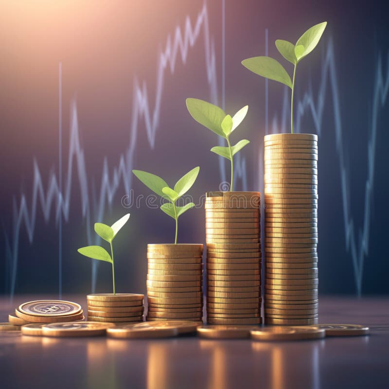View Financial Growth Coin Stack with Growing Graph, Concept of Savings ...