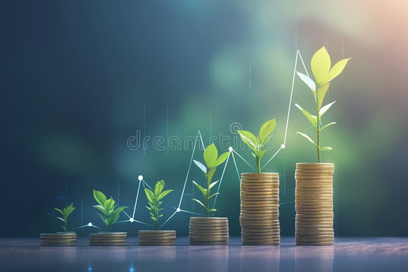 View Financial Growth Coin Stack with Growing Graph, Concept of Savings ...
