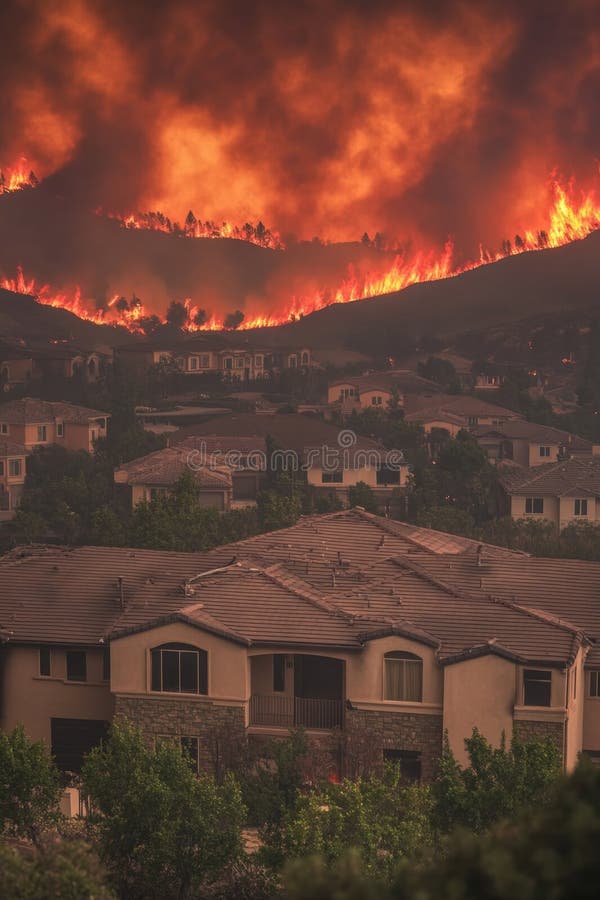 A View of a Fire Burning in the Distance with Houses and Buildings ...