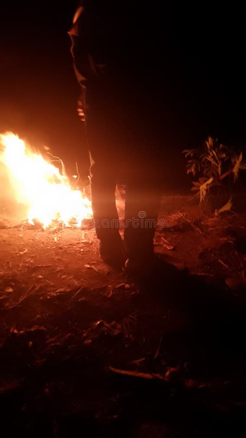 View of Fire in the Cold Night and the Wind Blowing Stock Image - Image ...