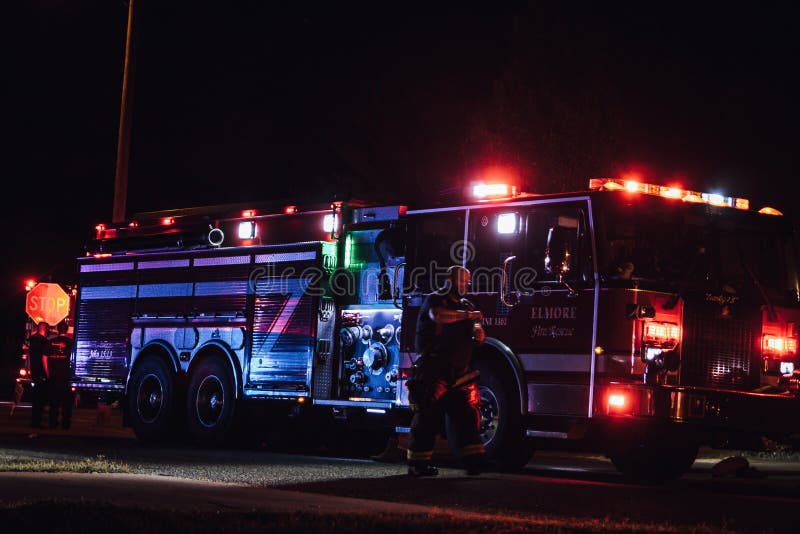 View of the Fire Engines at Night Editorial Image - Image of energy ...