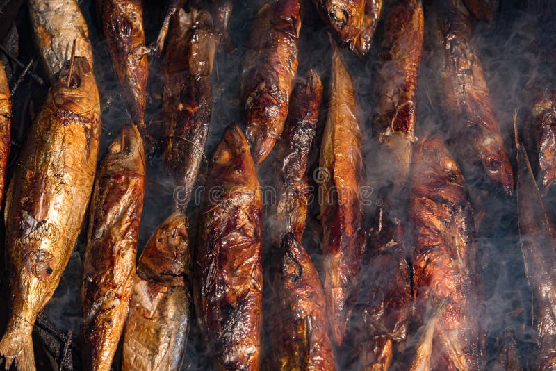 A View of the Fish Smoking Process Stock Image - Image of fire, cooking ...