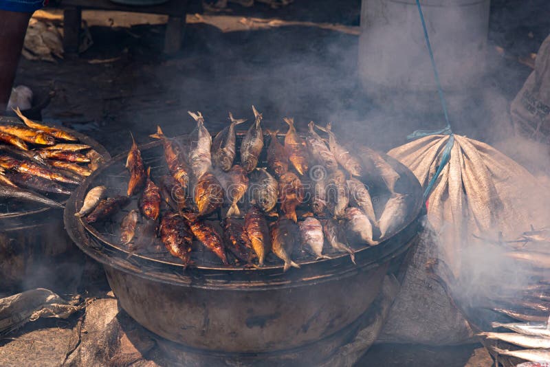 A View of the Fish Smoking Process Stock Image - Image of people ...