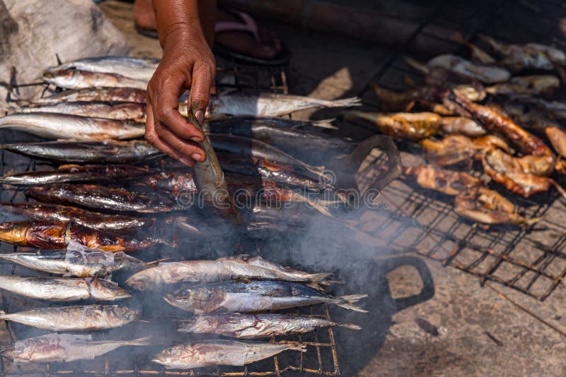 Fish smoking in a smoker stock photo. Image of lithuania - 111257030